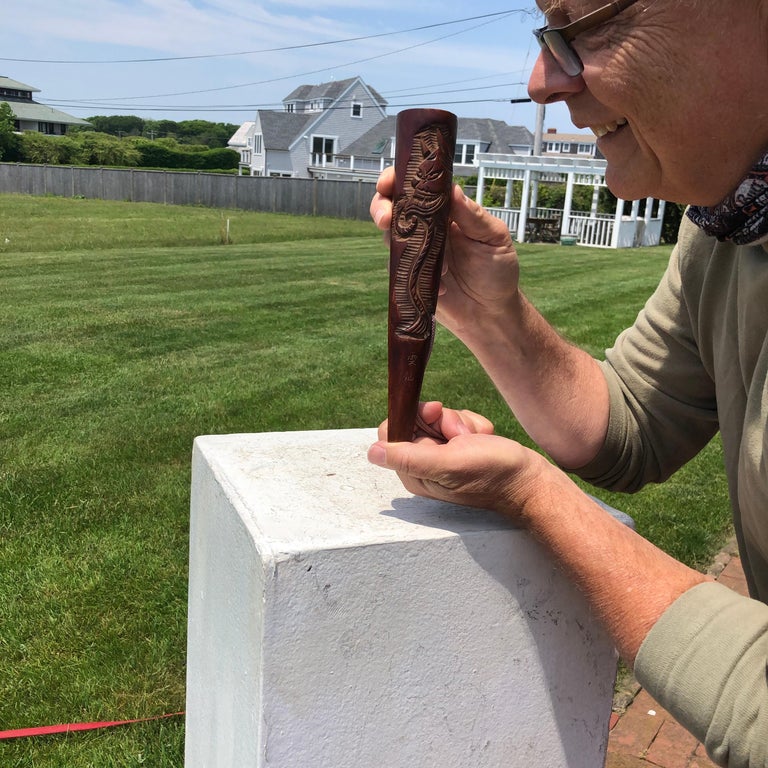 Japanese Fine Antique Massive Wood "Demon" Pipe Signed Deep Carved at ...