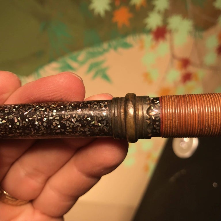 Japanese Fine Antique Samurai Horse Riding Crop, Mother Pearl, Bronze ...