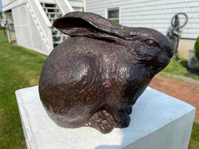 Japanese Fine Large Old Classic Furry Bronze Rabbit For Sale at 1stDibs