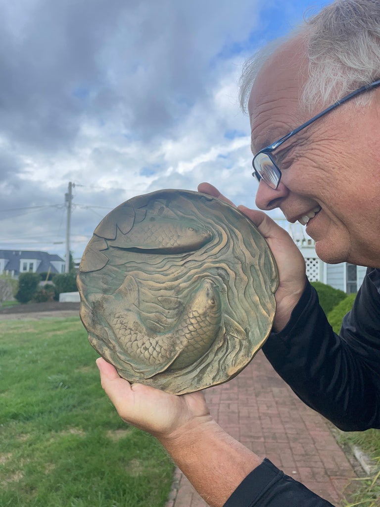 Japanese Fine Old Playful Koi Fish Bronze Plaque Signed by Famous ...