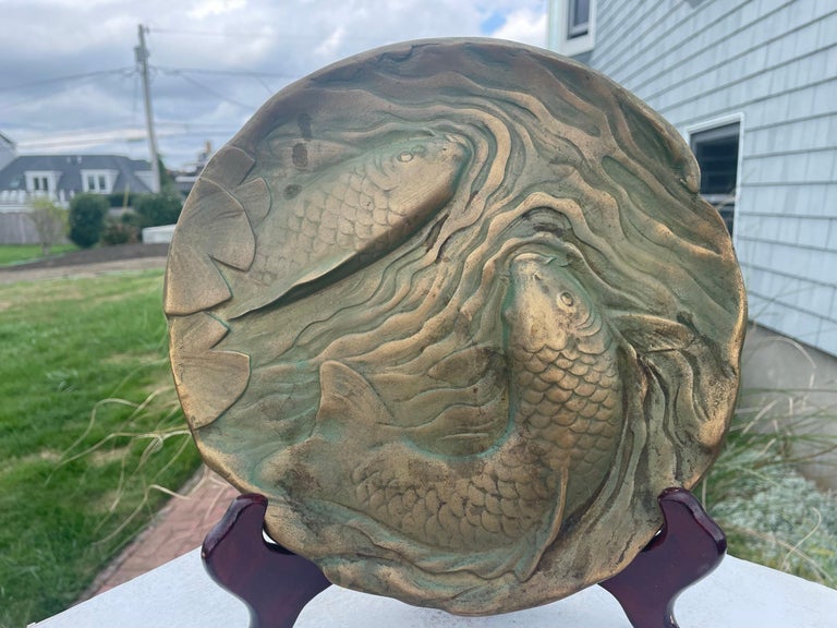 Japanese Fine Old Playful Koi Fish Bronze Plaque Signed by Famous ...
