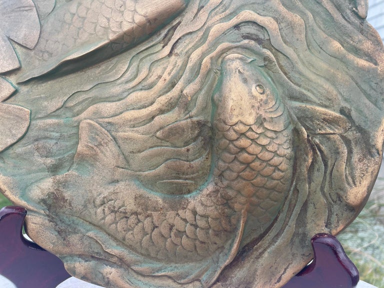 Japanese Fine Old Playful Koi Fish Bronze Plaque Signed by Famous ...
