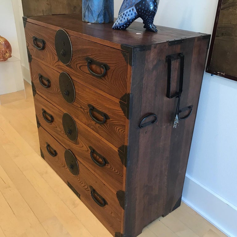 Japanese Exquisite Burlwood Antique Four-Drawer Tansu Chest, 100% ...