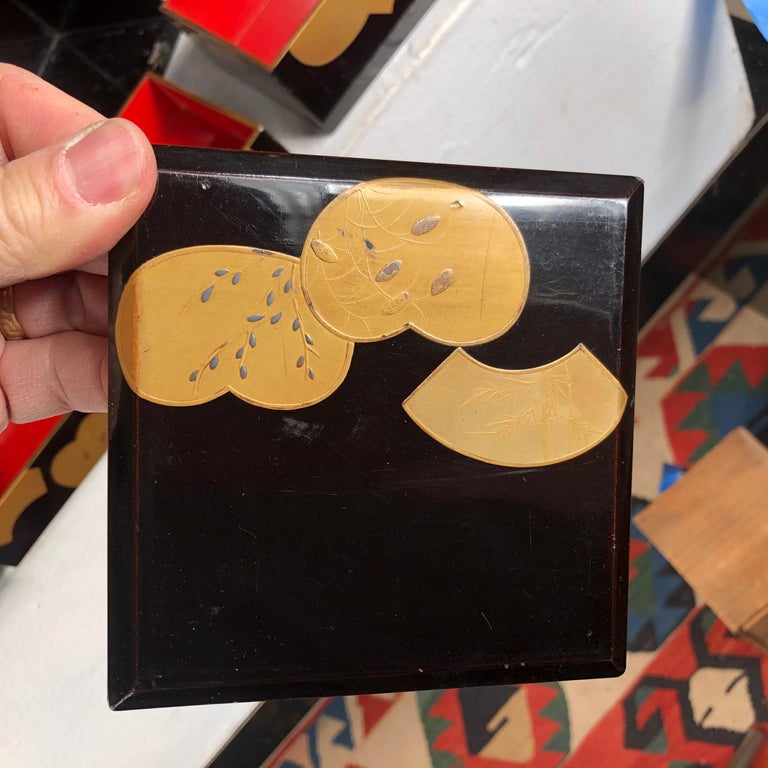 Japanese Fine Black Gold Lacquer Bento Box at 1stDibs