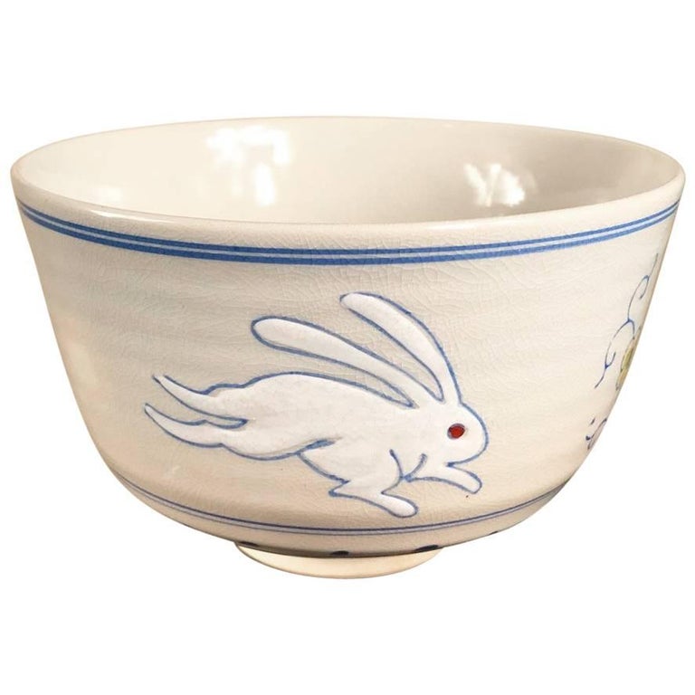 Japanese Fine "Scampering Rabbit" Tea Bowl, Hand-Built and Hand Glazed ...