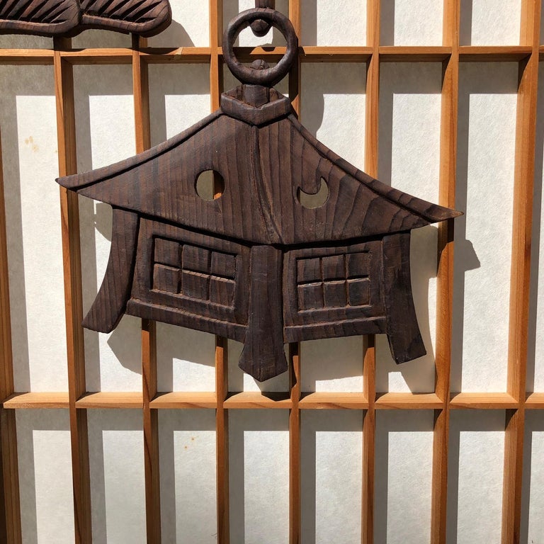 Japanese Fine Vintage Five-Panel Shoji Screen Set Black Pine, Birds and ...