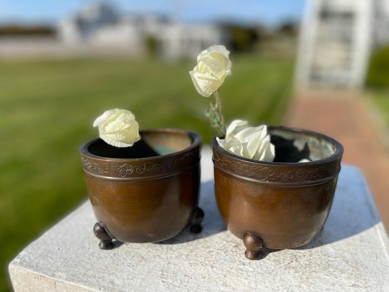 Japanese Fine Vintage Pair Bronze Cache Pots at 1stDibs