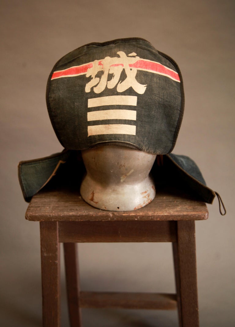 Japanese Fireman’s Protective Hood, Sashiko Indigo, Meiji, Early 20th ...