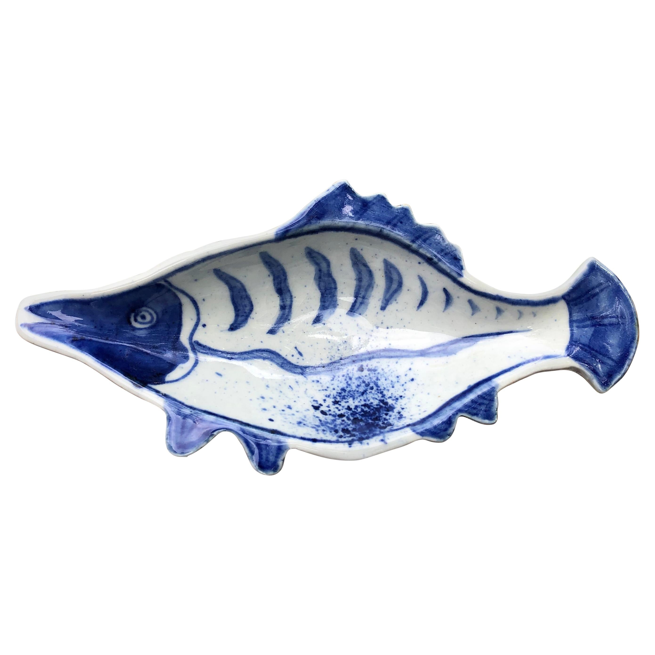 Japanese Five Hand Painted Blue and White Fish Condiment Plates ...