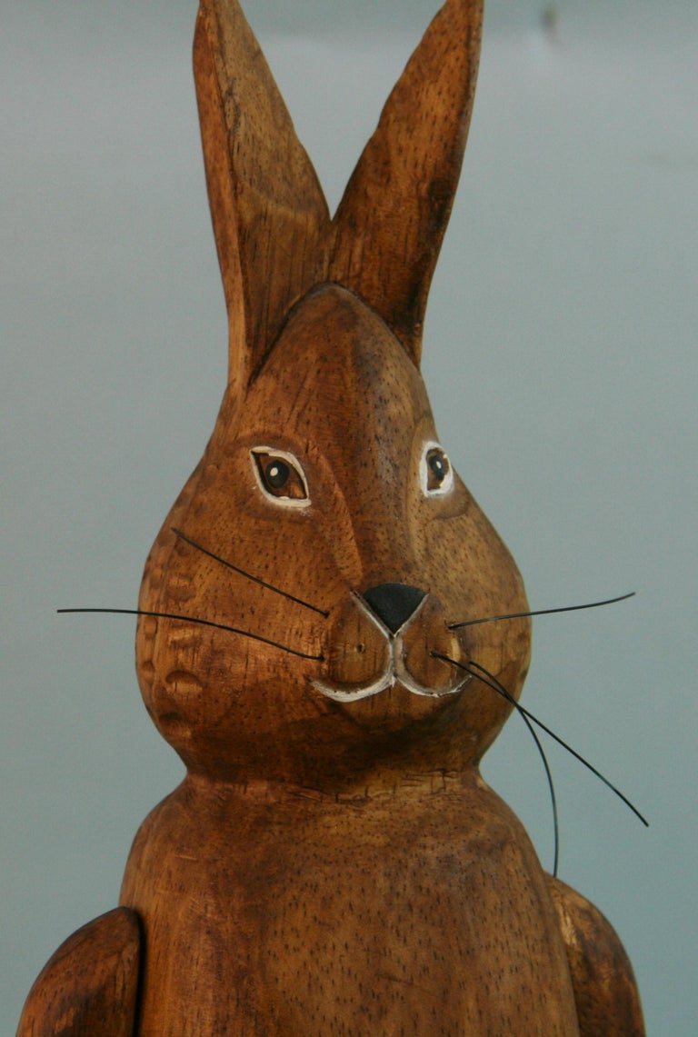 Japanese Folk Art Articulating Hand Carved Wood Rabbit at 1stDibs