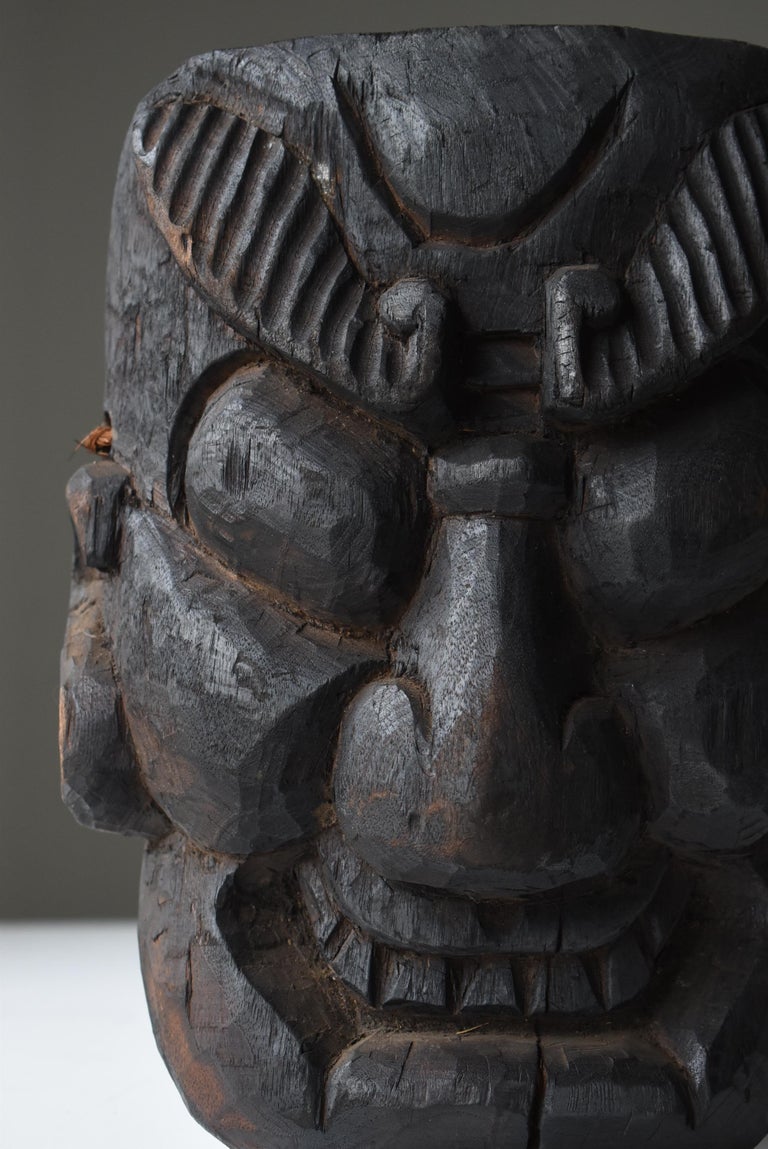 Japanese antique Wooden mask 1860s-1920s/mingei wabi sabi folk art wall ...