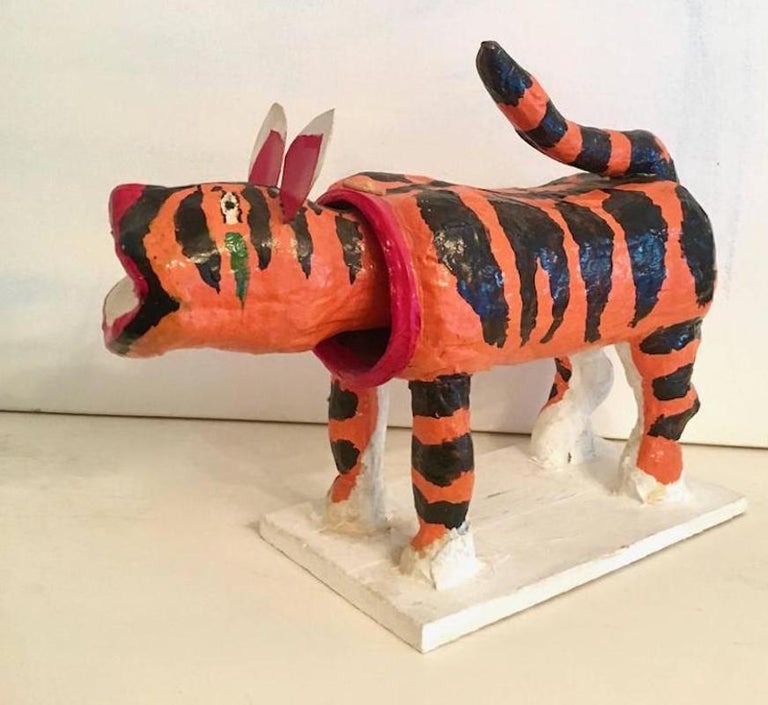 Japanese Folk Art Paper Mâché Tiger with Bobble Head at 1stDibs