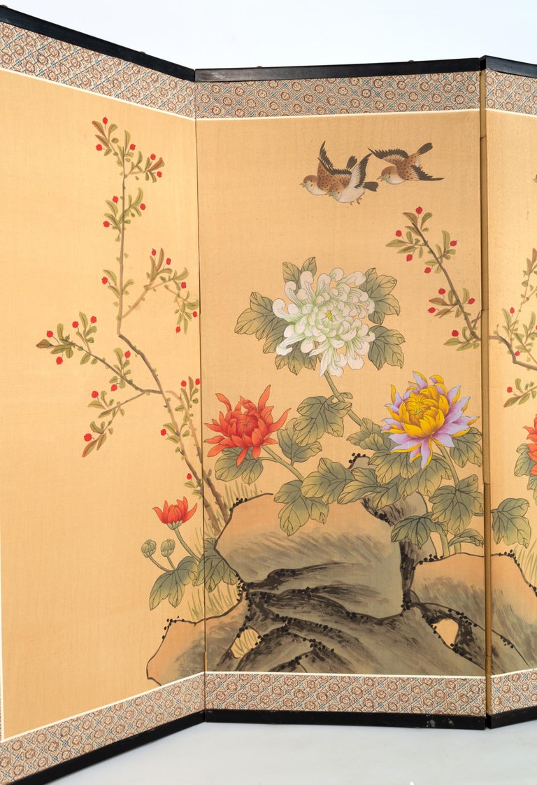 Japanese Four-Panel Folding Screen Byobu Signed Showa Period C.1950 For ...