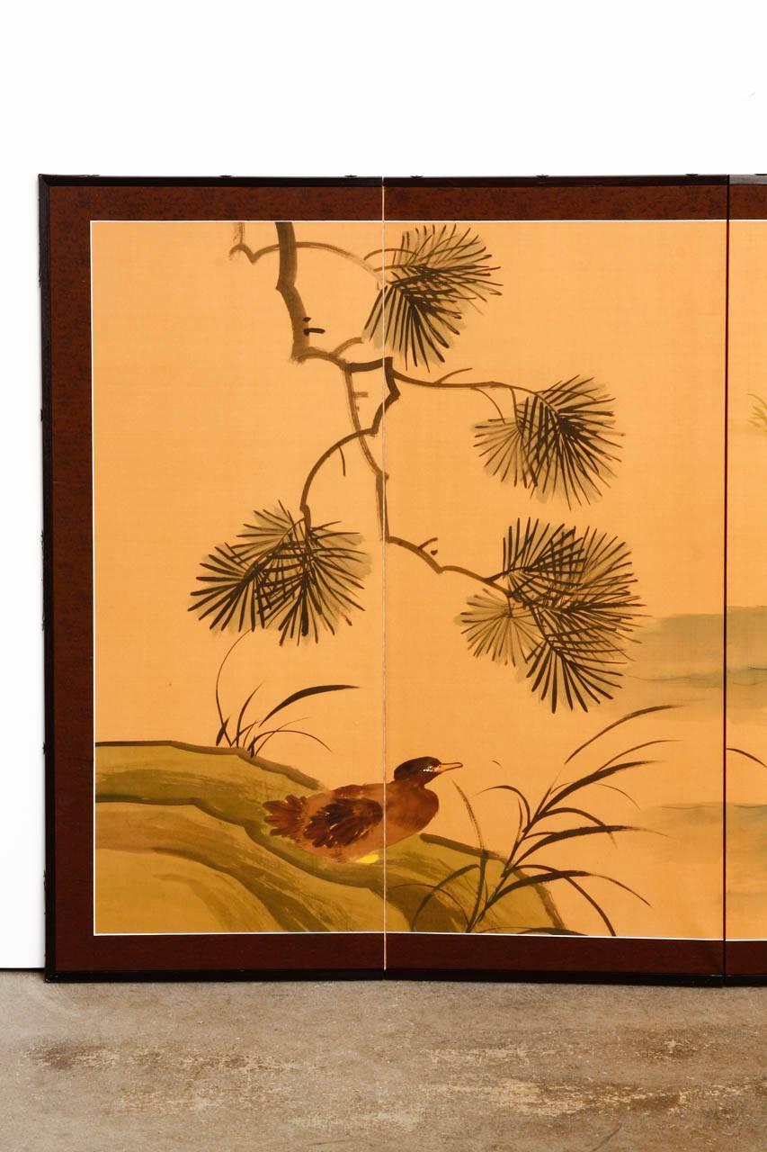Japanese Style Four Panel Folding Screen with Ducks at 1stDibs ...