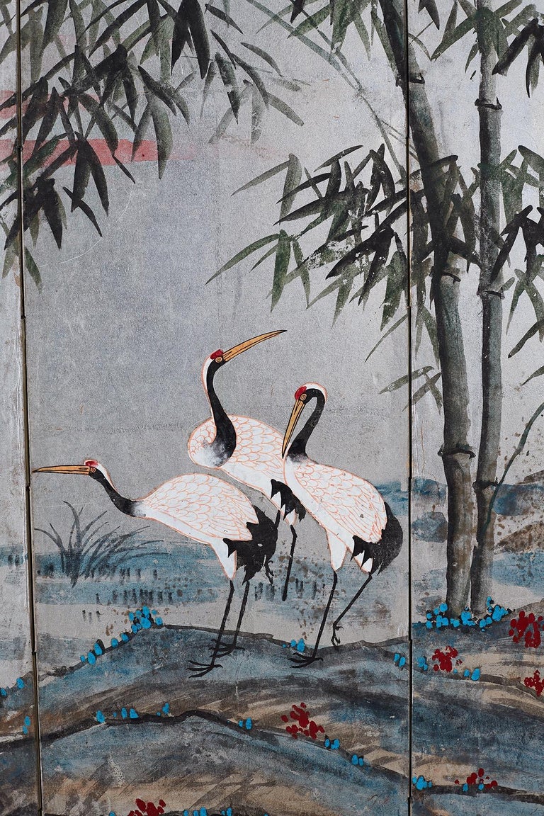 Japanese Four-Panel Kano School Manchurian Crane Screen at 1stDibs