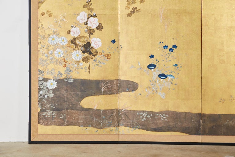 Japanese Four-Panel Rimpa Screen Floral Autumn Landscape For Sale at ...