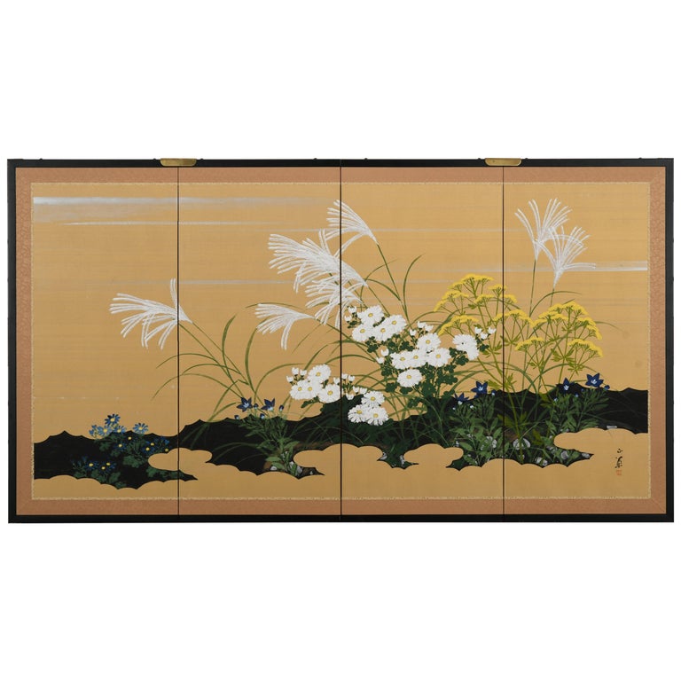 Japanese Four-Panel Screen, 20th Century at 1stDibs
