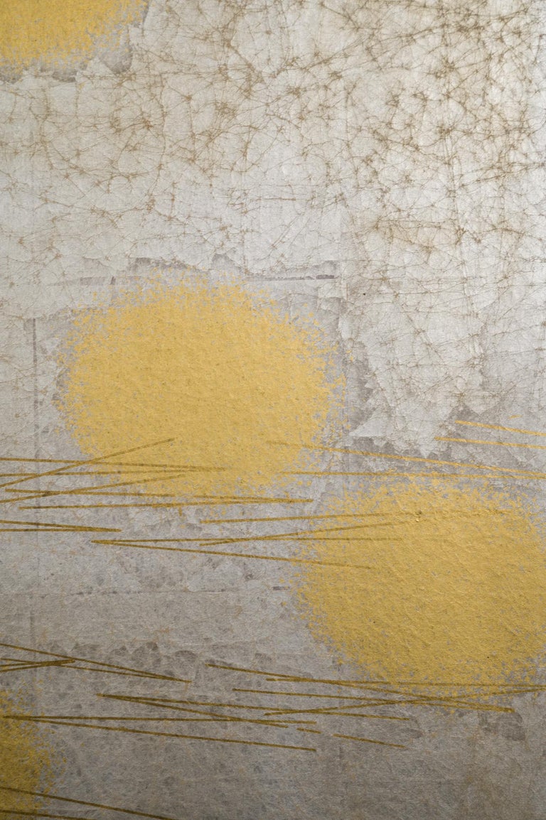 Japanese Four Panel Screen Abstract Lines and Orbs For Sale at 1stDibs