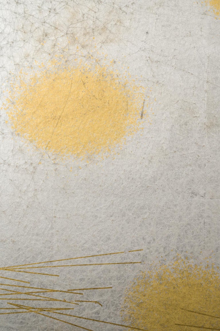 Japanese Four Panel Screen Abstract Lines and Orbs For Sale at 1stDibs