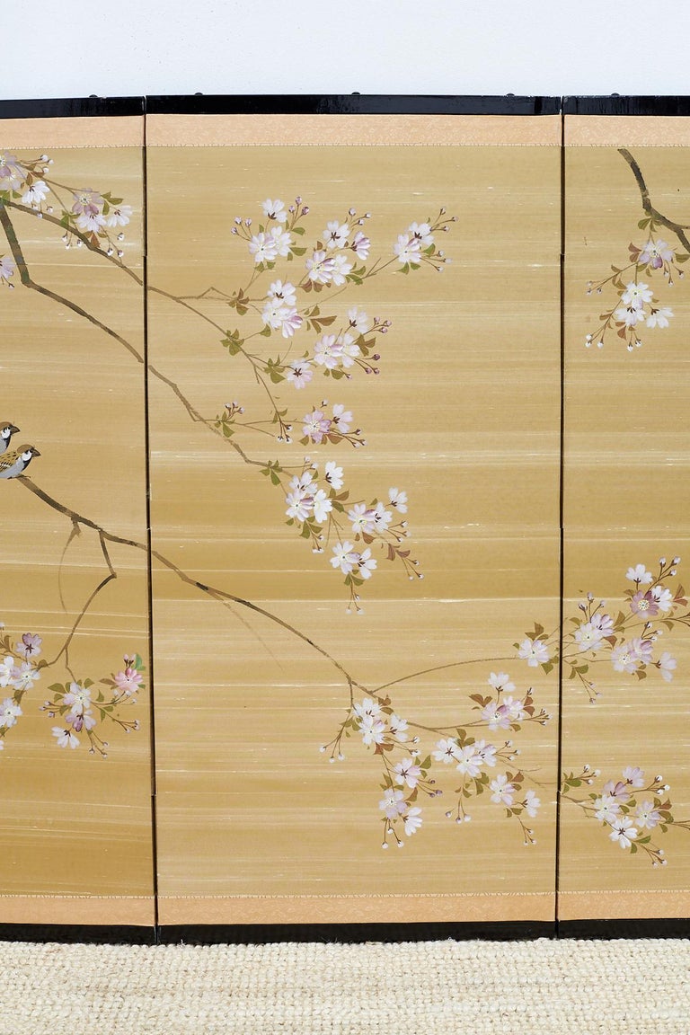 Japanese Four-Panel Screen Cherry Blossoms on Silk at 1stDibs