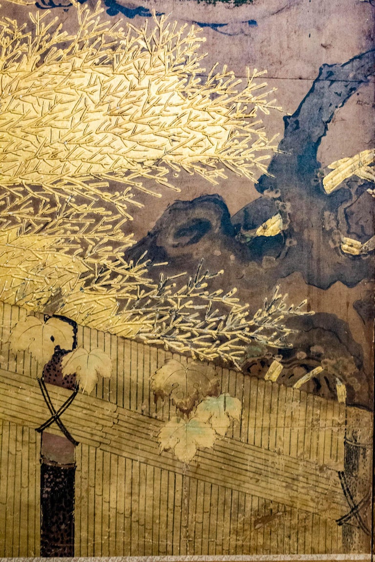 Japanese Four-Panel Screen "Rimpa Painting of Pheasant on Old Plum in ...