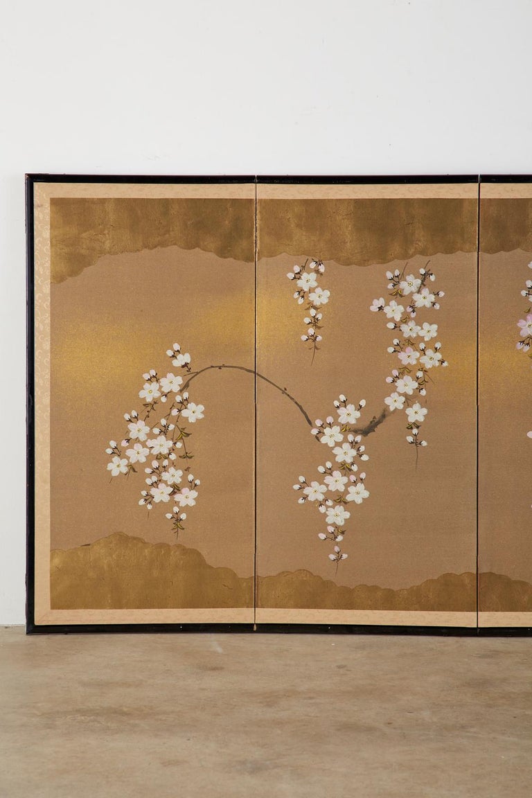 Japanese Four Panel Screen Spring Cherry Blossoms at 1stDibs