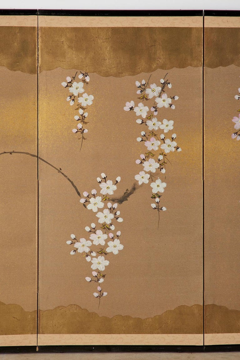 Japanese Four Panel Screen Spring Cherry Blossoms at 1stDibs