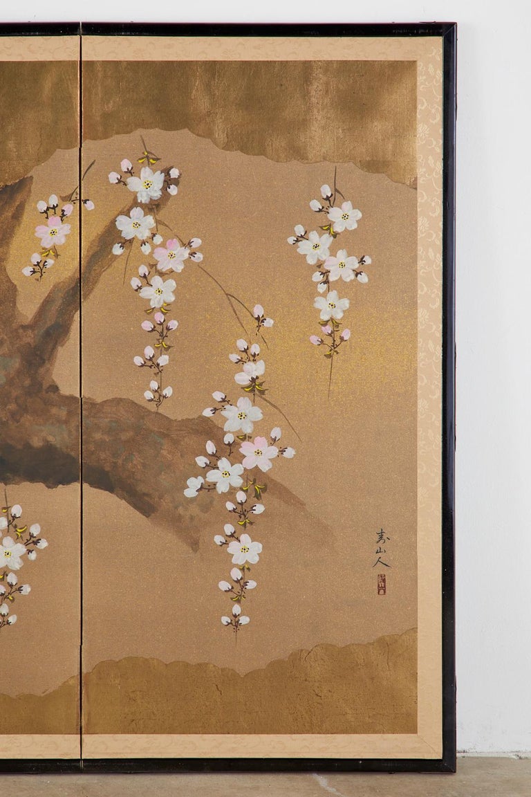 Japanese Four Panel Screen Spring Cherry Blossoms at 1stDibs