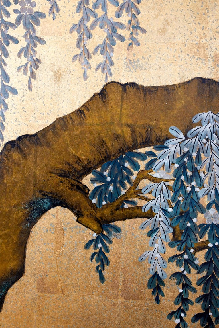 Japanese Four-Panel Showa Screen Spring Willow Tree at 1stDibs