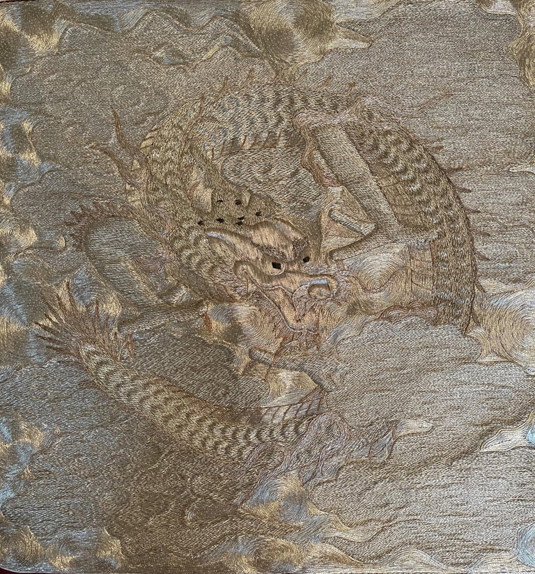 Japanese Fukusa Relief Embroidery Textile Art of Dragon For Sale at 1stDibs