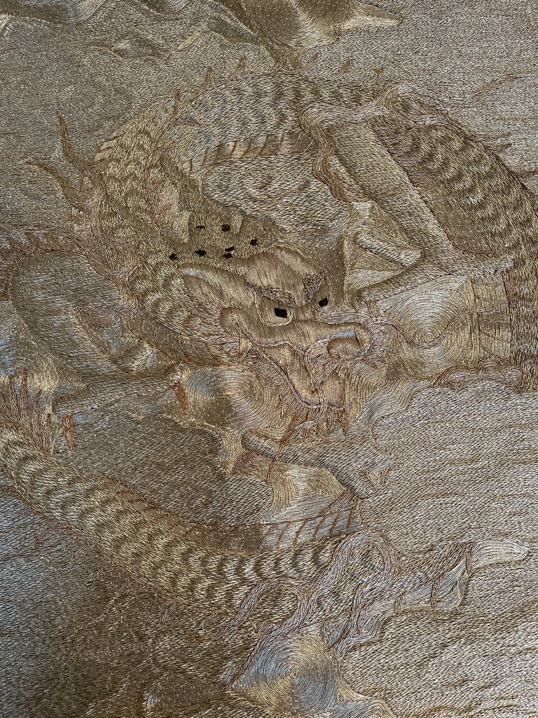 Japanese Fukusa Relief Embroidery Textile Art of Dragon For Sale at 1stDibs