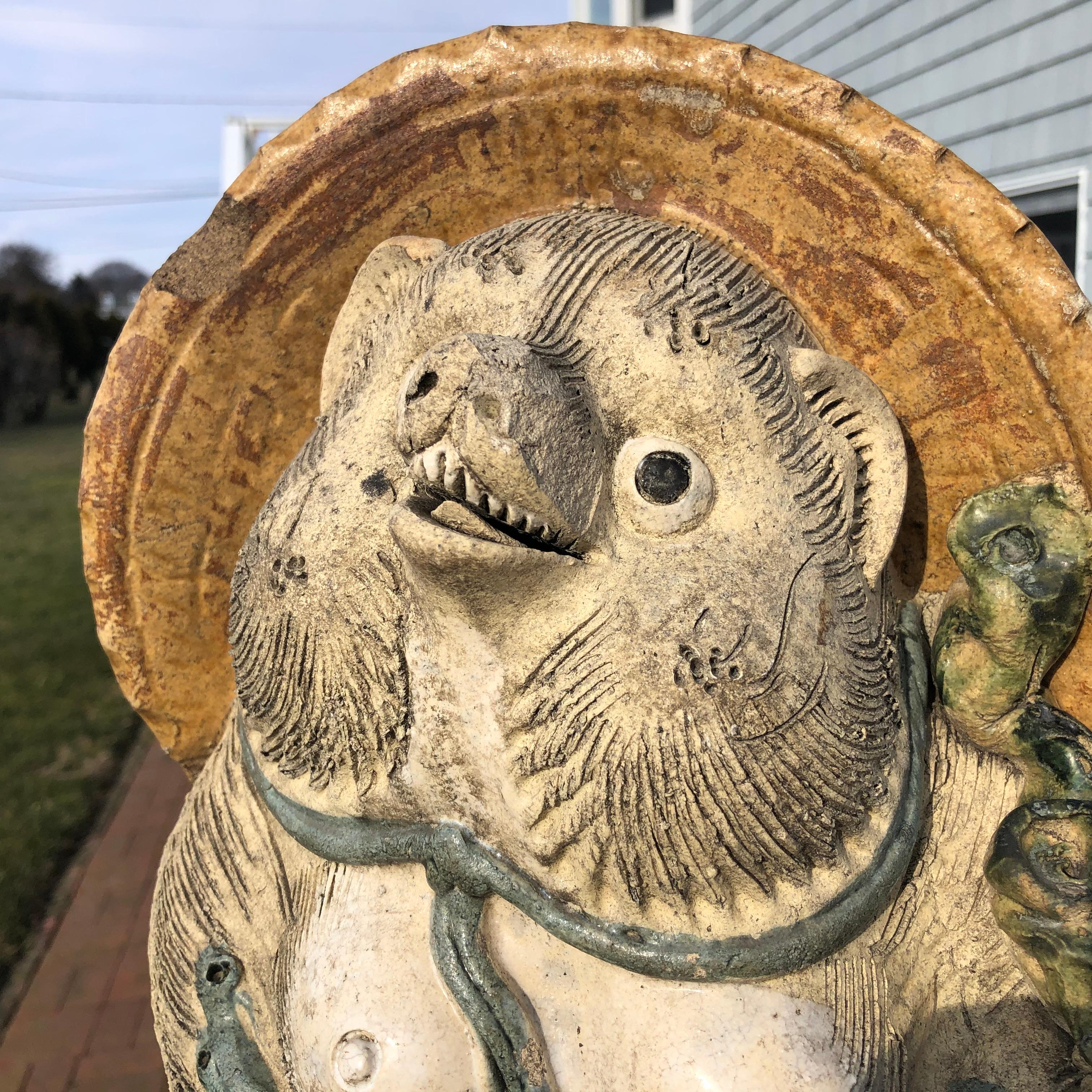 Japanese Large Garden Folk Hero Tanuki Handmade Big Belly Sculpture at ...