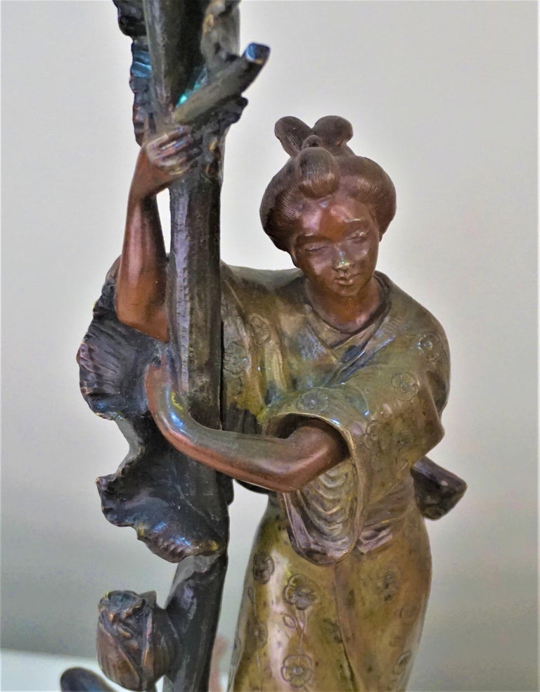 Japanese Geisha Kimono Dressed Bronze Table Lamp For Sale at 1stDibs