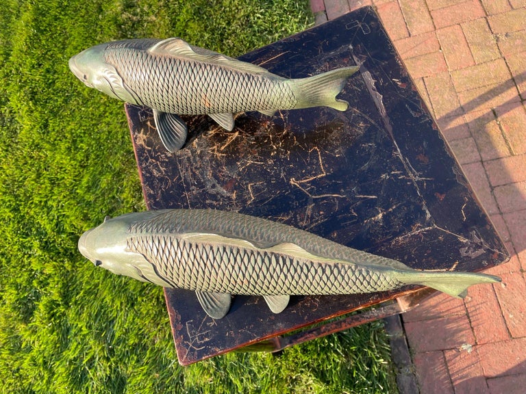 Japanese Giant Old Pair Bronze Koi Fish Fortune and Prosperity at 1stDibs