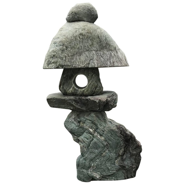 Japanese Green "Shikoku" Stone Spirit Lantern, One of a Kind Masterwork ...