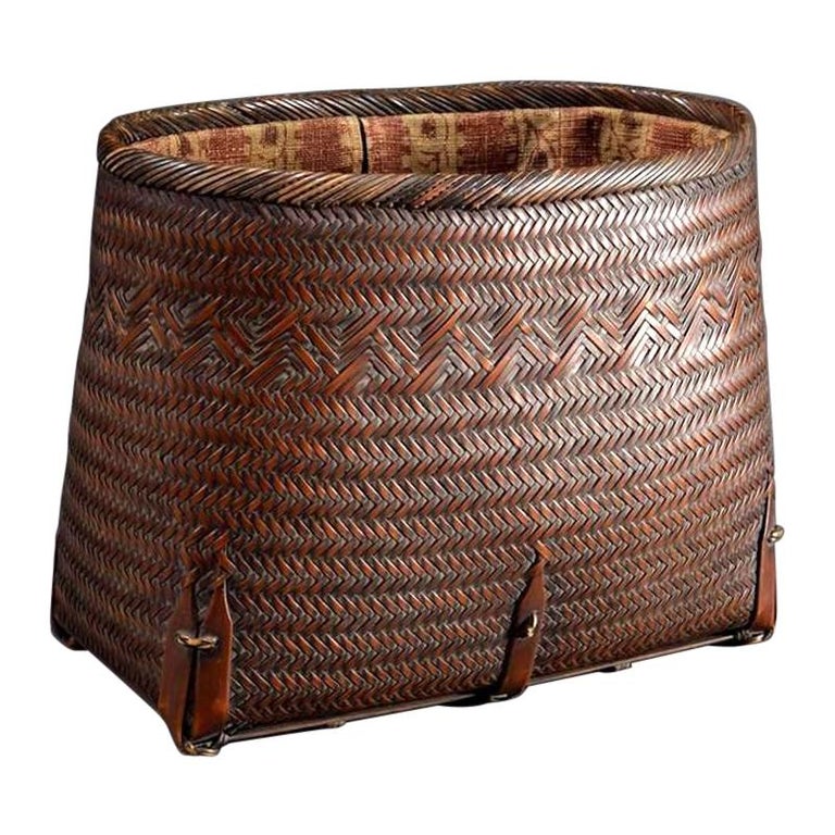Early Japanese Hand Basket with Brocade Interior by Suzuki Gengensai ...