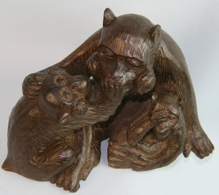 Japanese Hand Carved Monkey Family Sculpture Hear, See and Speak No ...