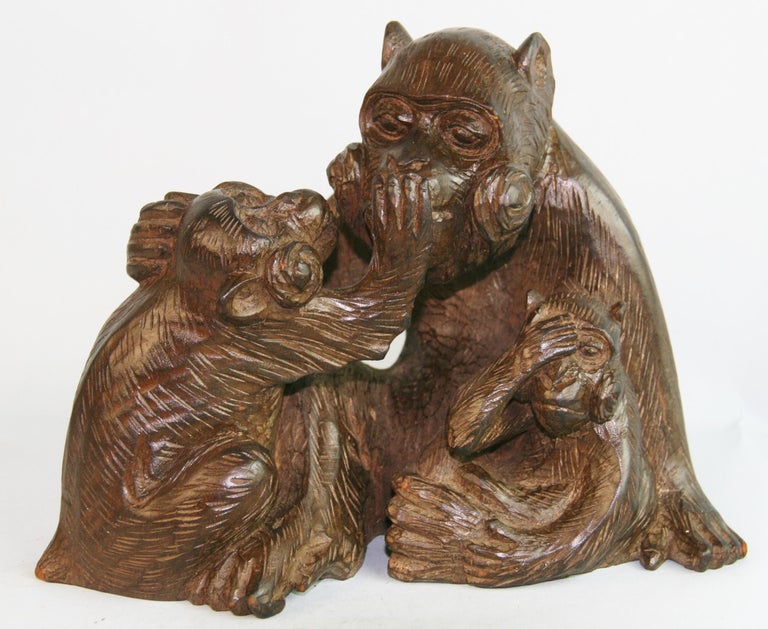 Japanese Hand Carved Monkey Family Sculpture Hear, See and Speak No ...