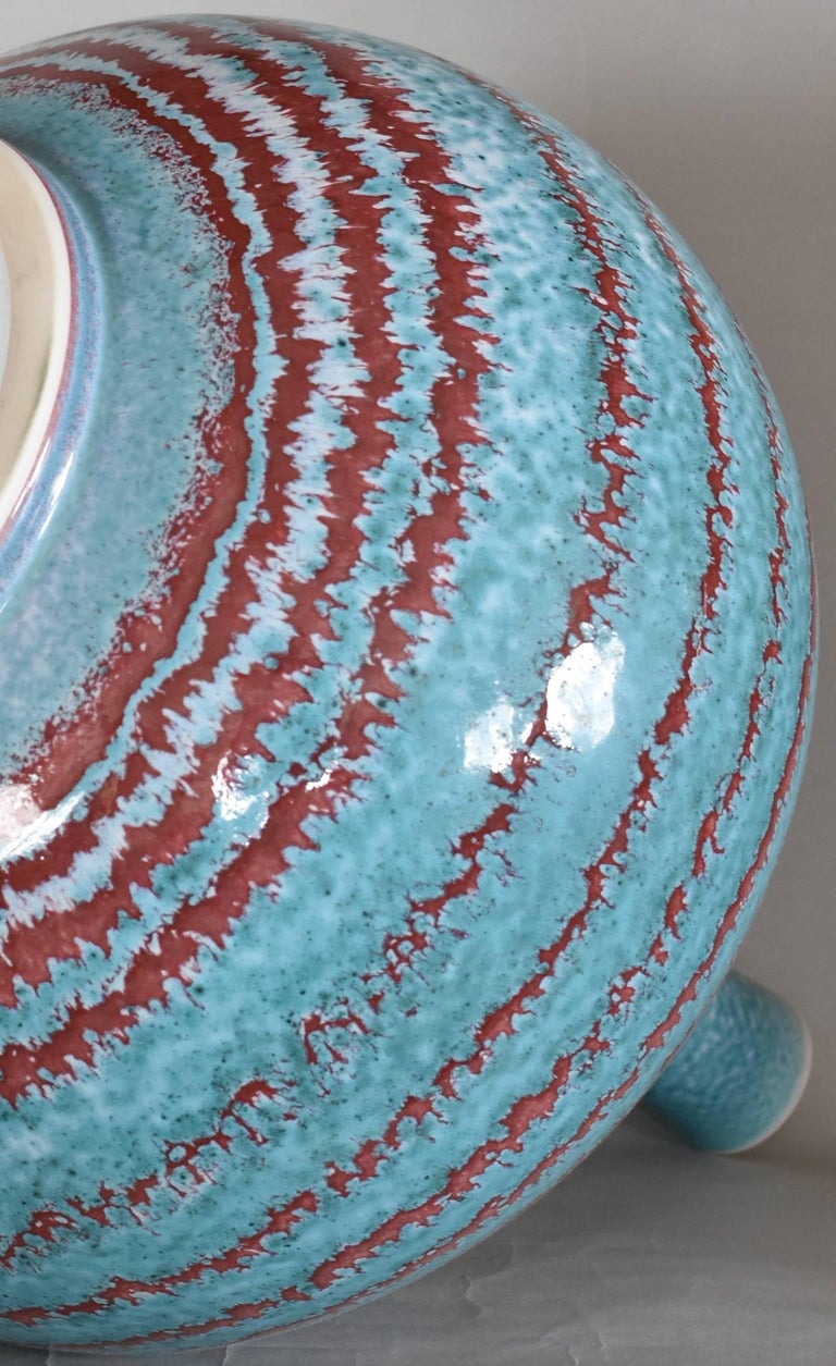 Japanese Hand-Glazed Blue and Red Porcelain Vase by Contemporary Master ...