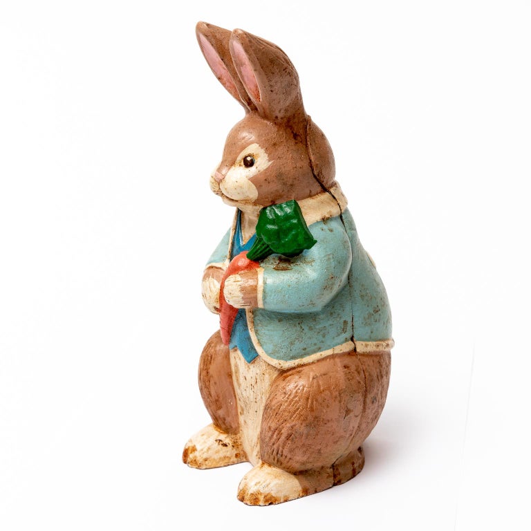 Japanese Hand Painted Iron Garden Bunny Rabbit or Doorstop For Sale at ...
