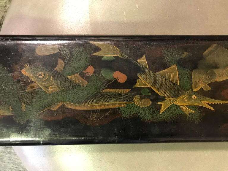 Japanese Asian Hand Painted Lacquered Temple Shrine Plaque Fish Ocean ...