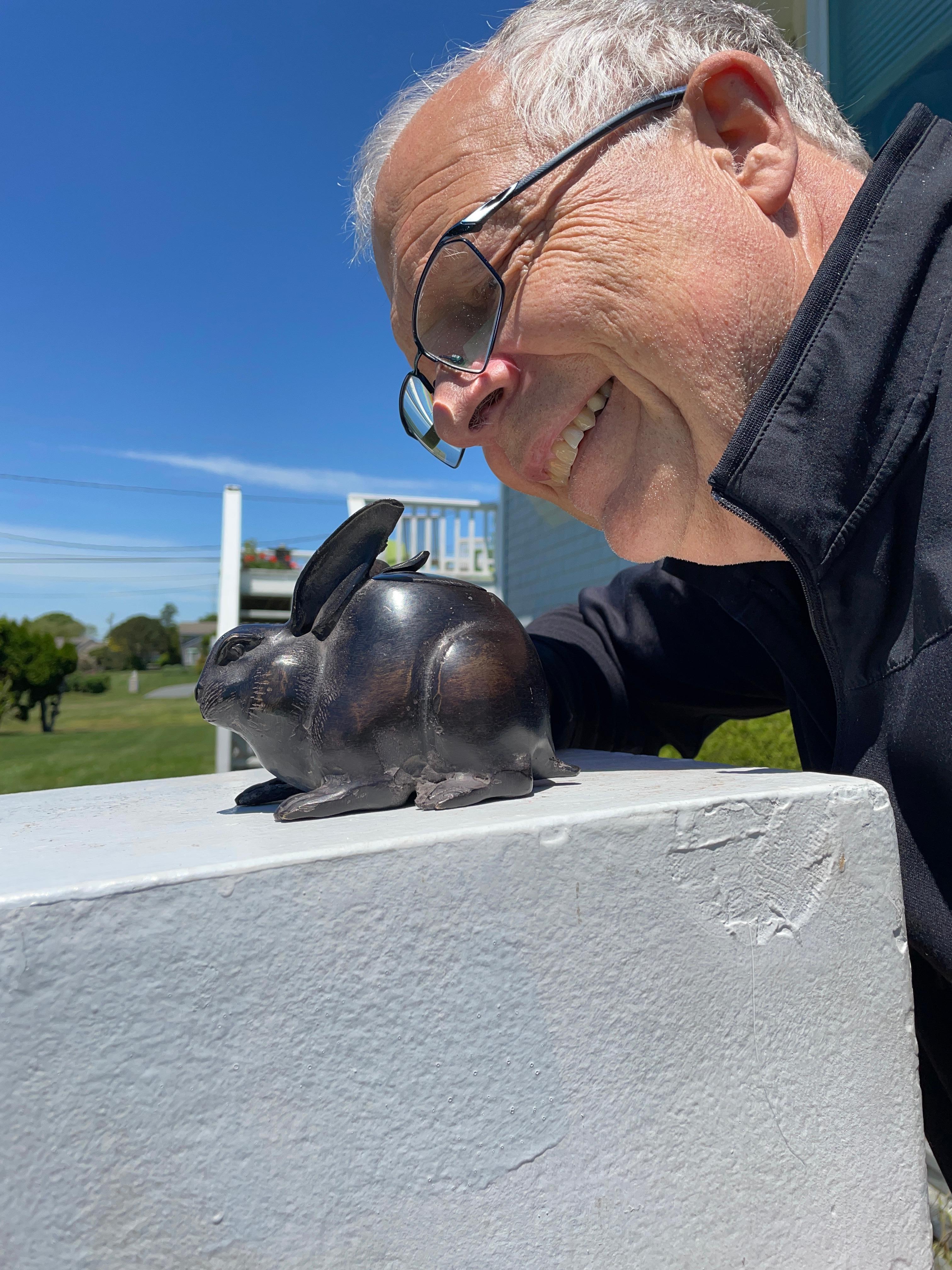 Japanese Hard to Find Old Bronze "Squatting Rabbit" Led Candle Holder ...