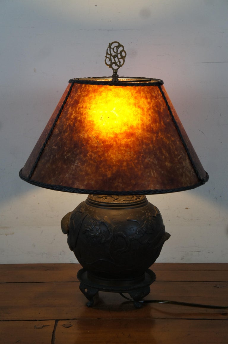 Japanese High Relief Bronze Ginger Jar Lamp Cranes Cherry Blossoms ...