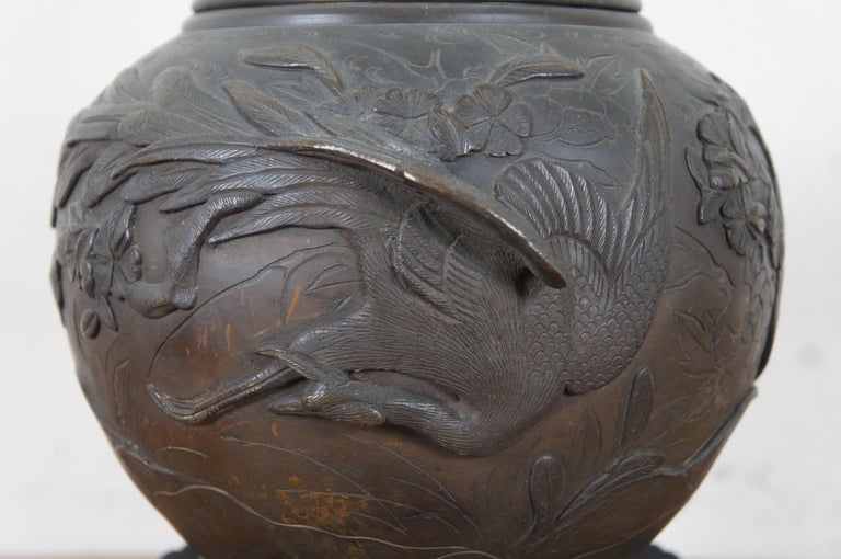 Japanese High Relief Bronze Ginger Jar Lamp Cranes Cherry Blossoms ...