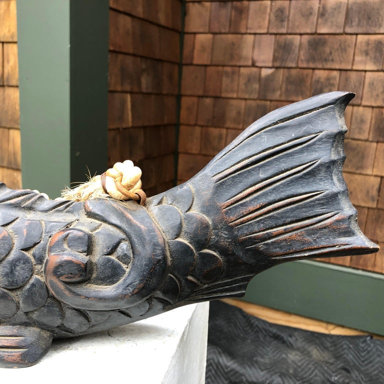 Japanese Huge, Antique Hand Carved Wood Koi Good Fortune Fish, 19th ...