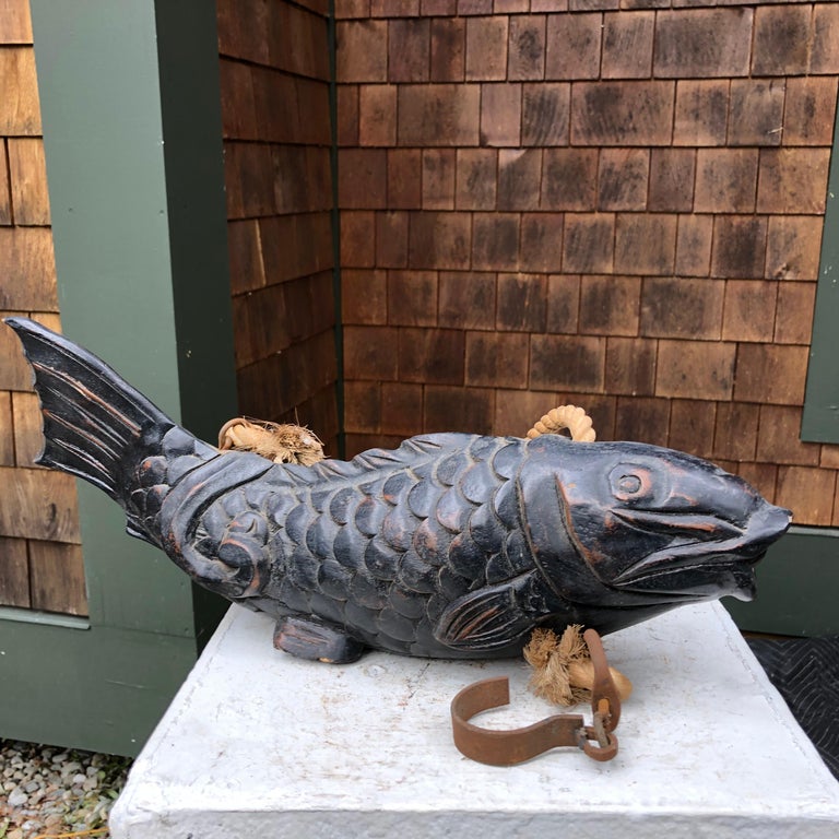Japanese Huge, Antique Hand Carved Wood Koi Good Fortune Fish, 19th ...