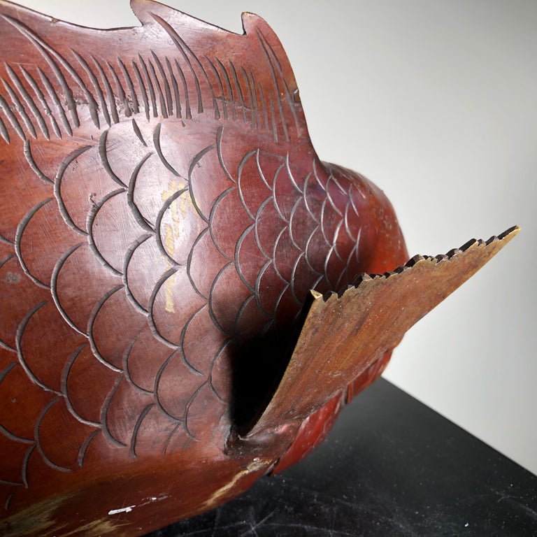 Japanese Huge Antique Bronze Koi Trophy Fish -Gold Gilt, Good Fortune ...