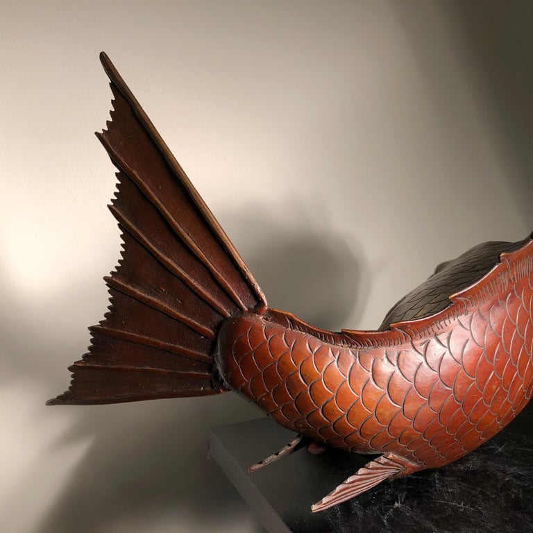 Japanese Huge Antique Bronze Koi Trophy Fish -Gold Gilt, Good Fortune ...