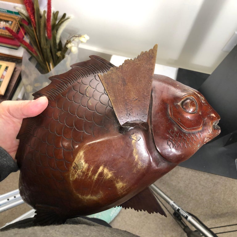 Japanese Huge Antique Bronze Koi Trophy Fish -Gold Gilt, Good Fortune ...