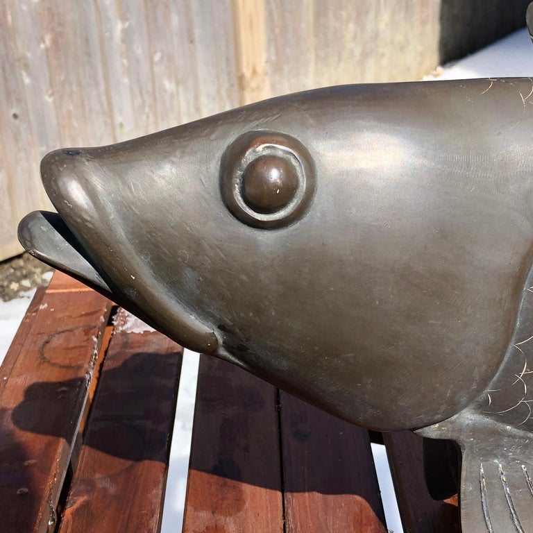 Japanese Huge Bronze Swirling Koi Trophy Fish, Good Fortune at 1stDibs